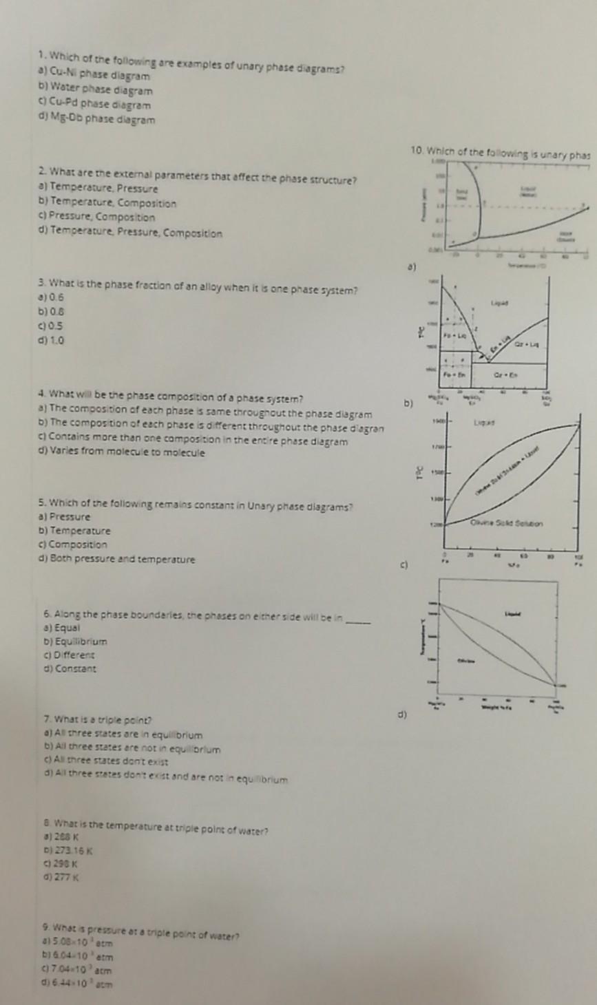 Solved 1. Which of the following are examples of unary phase | Chegg.com