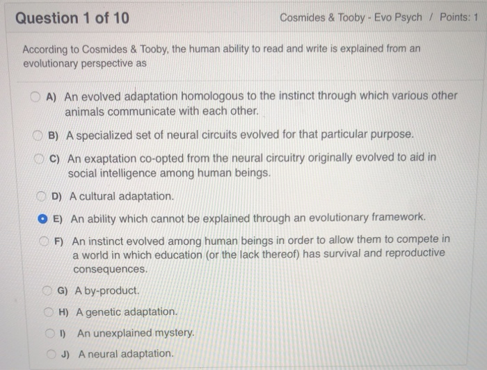 Solved based off of the reading "evolutionary psychology:a | Chegg.com