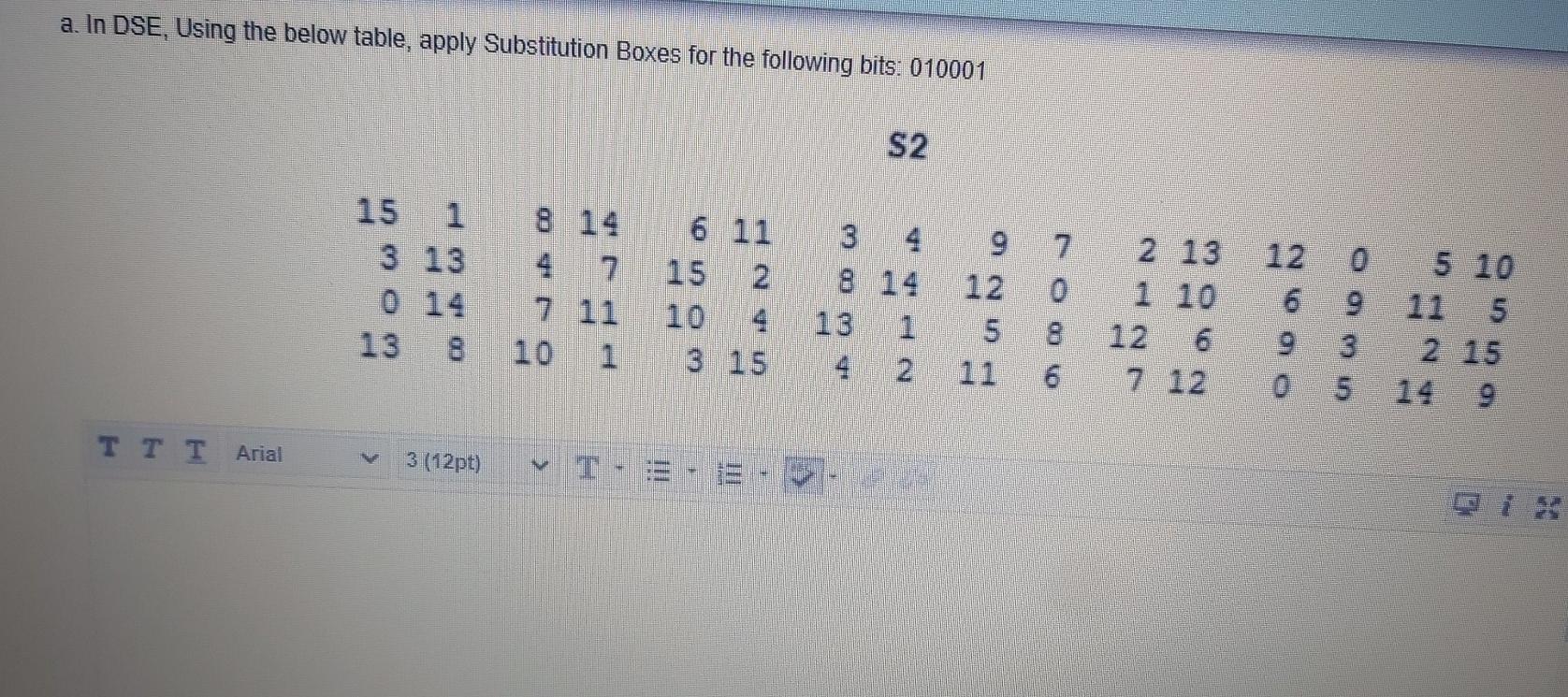 Solved a. In DSE, Using the below table, apply Substitution | Chegg.com