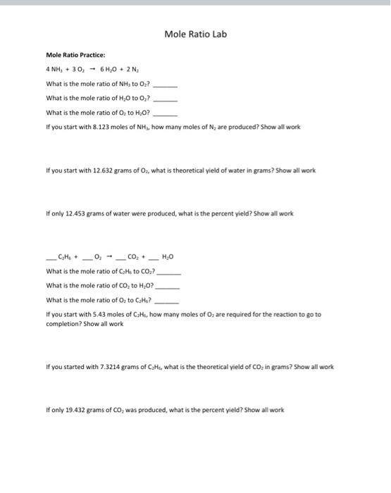 Solved Mole Ratio Lab molte Introduction: The mole ratio of | Chegg.com