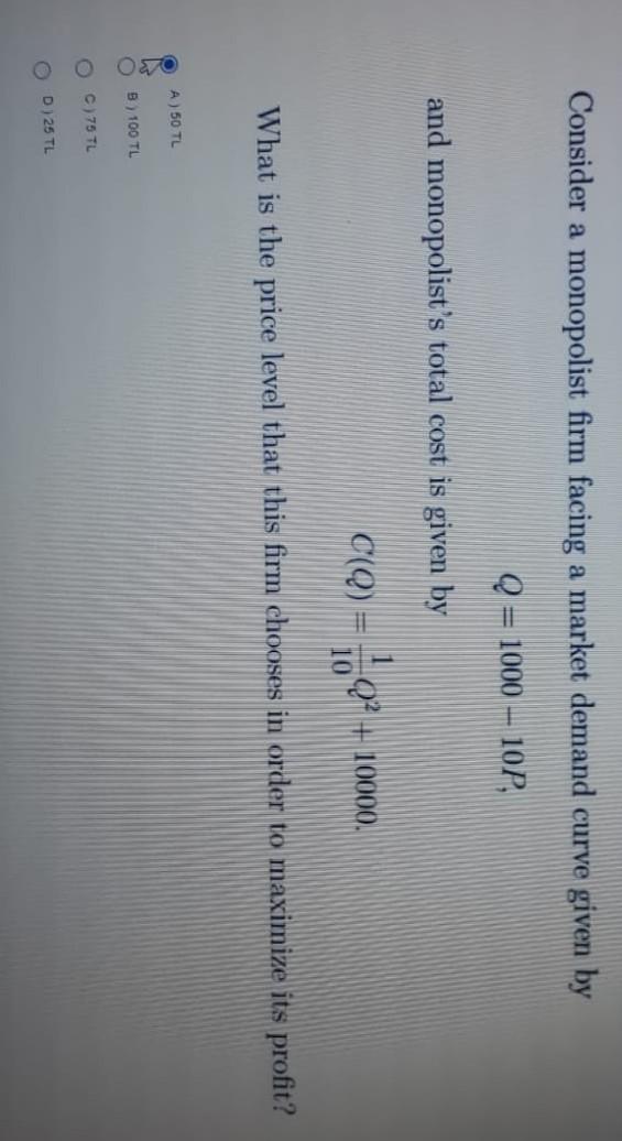 Solved Consider a monopolist firm facing a market demand | Chegg.com