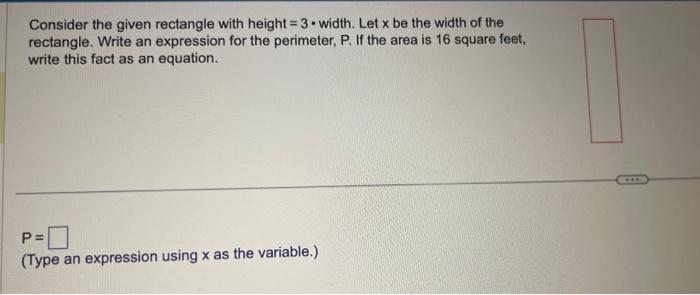 Solved Consider the given rectangle with height =3 - width. | Chegg.com