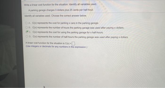 Solved Write a linear cost function for the situation. | Chegg.com