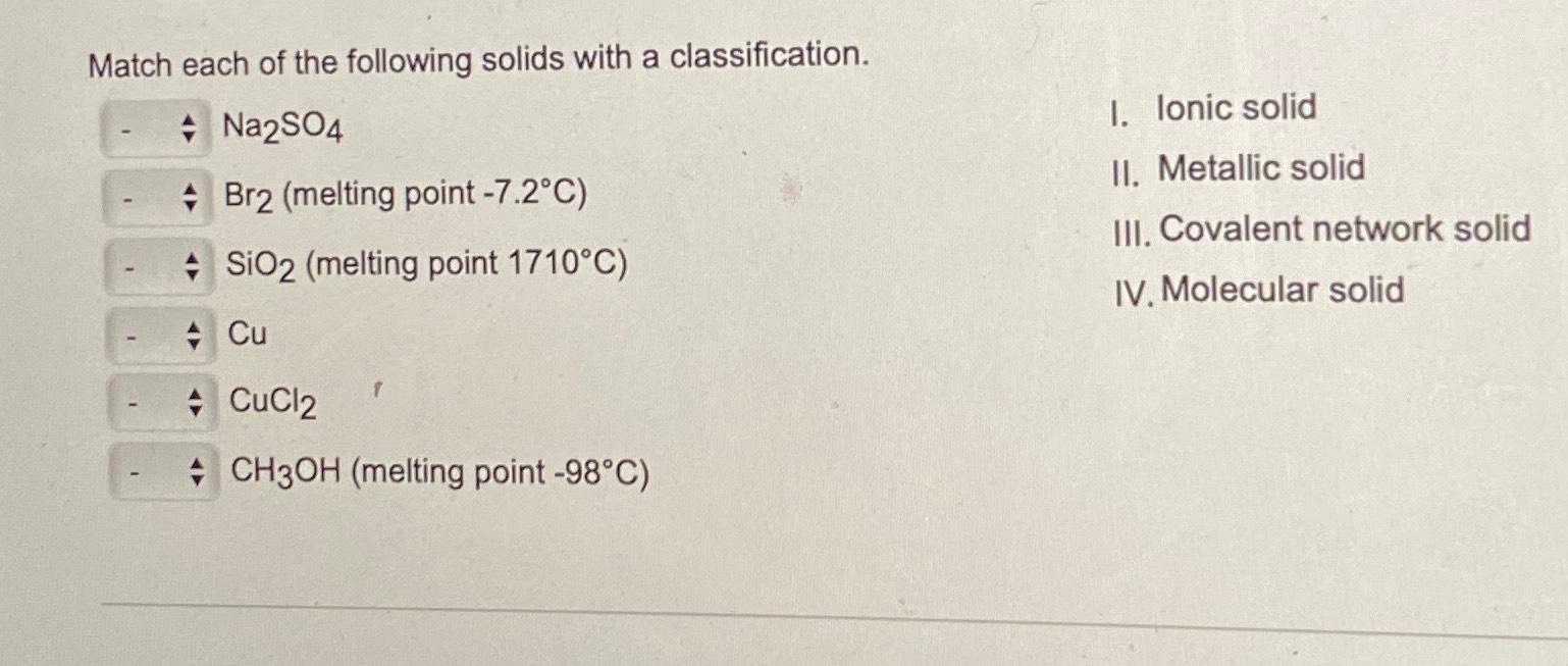 Solved Match each of the following solids with a | Chegg.com