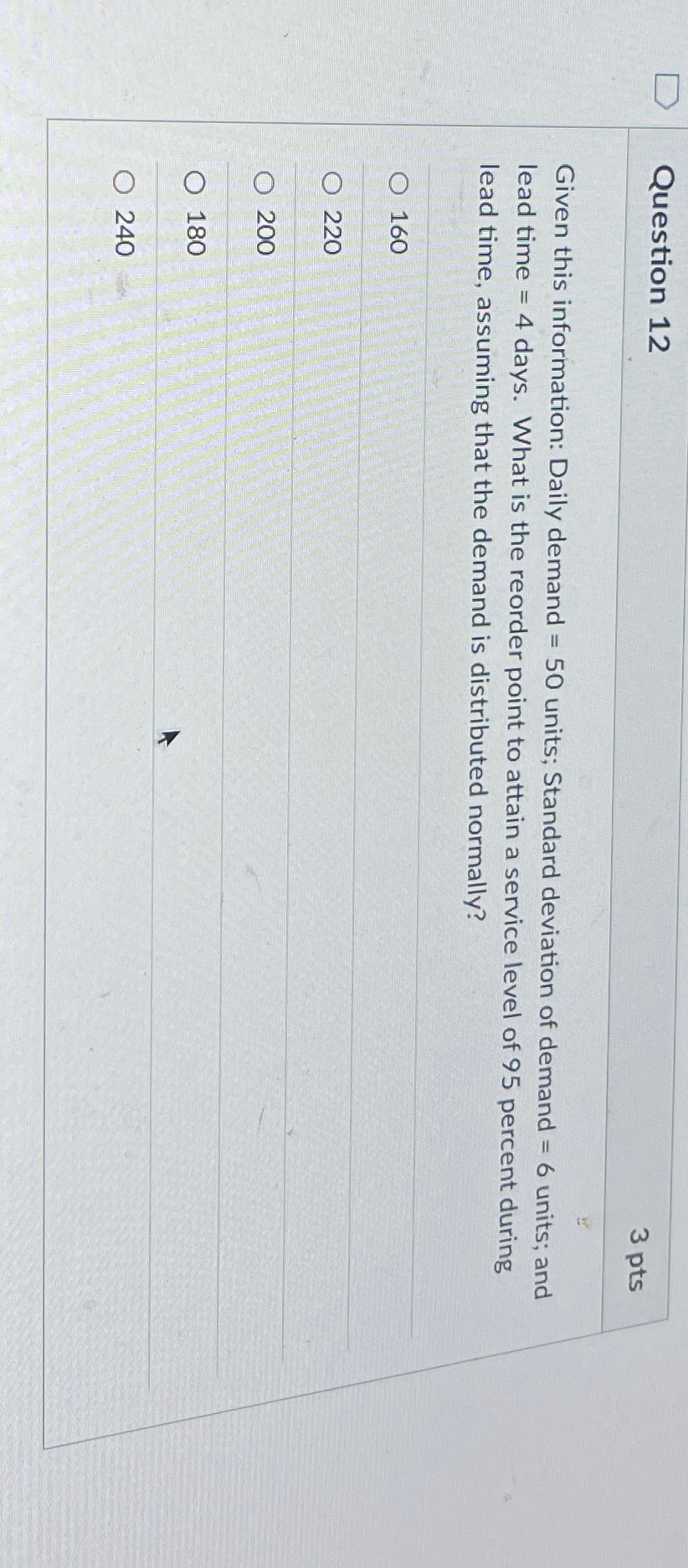 Solved Question 123 ﻿ptsGiven this information: Daily demand | Chegg.com