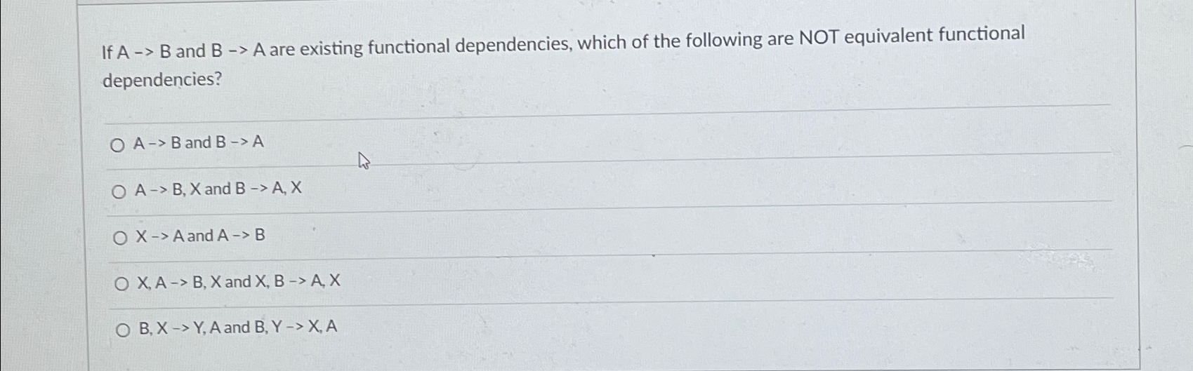 If A→B ﻿and B→ ﻿A are existing functional | Chegg.com