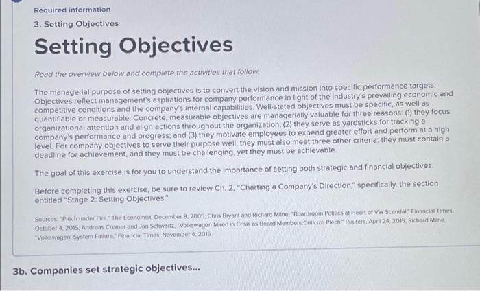 Solved Setting Objectives Read the overview below and | Chegg.com