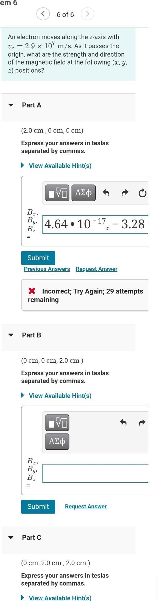 Solved An electron moves along the z-axis with | Chegg.com