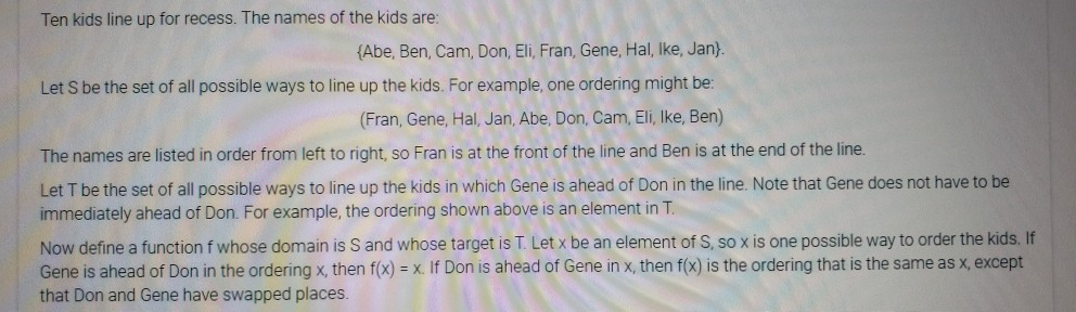 Solved Ten kids line up for recess. The names of the kids | Chegg.com