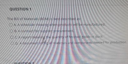Solved QUESTION 1The Bil of Materials (BOM) ﻿&s best | Chegg.com