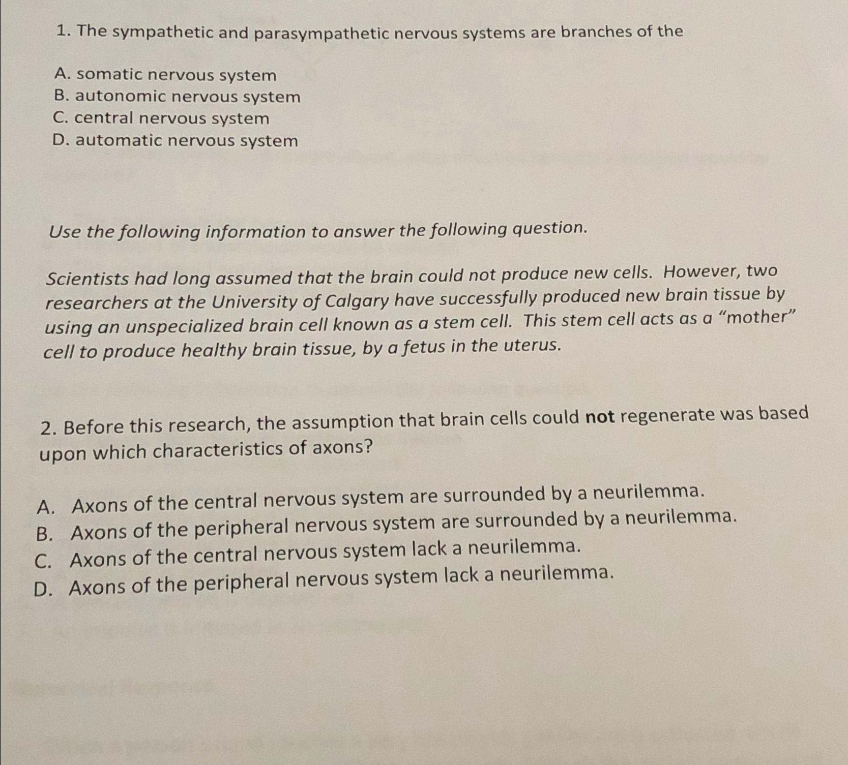 Solved The sympathetic and parasympathetic nervous systems | Chegg.com