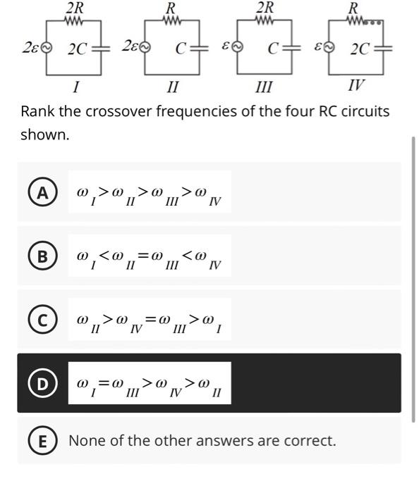 Solved Rank the crossover frequencies of the four RC | Chegg.com