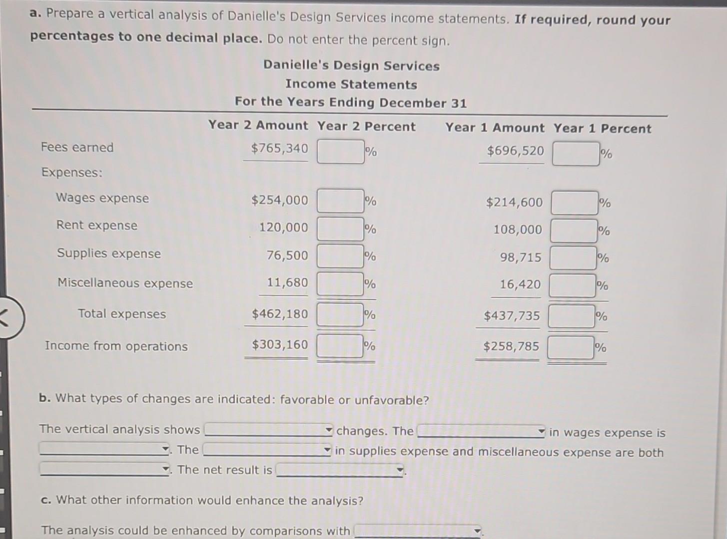 Solved Two income statements for Danielle's Design Services | Chegg.com