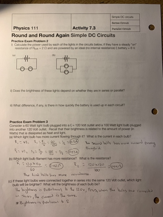 Solved Simple DC circuits Series Circuit Physics 111 | Chegg.com