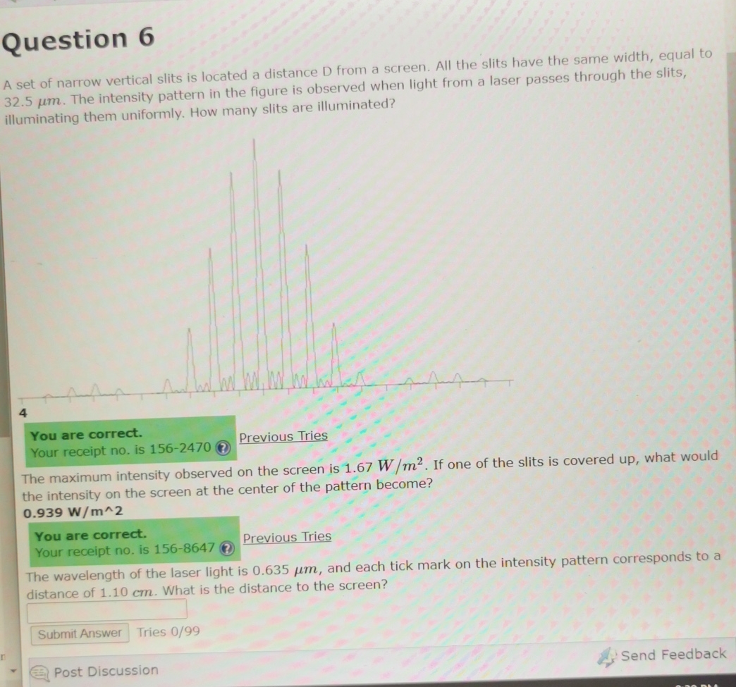 Solved Question 6A set of narrow vertical slits is located a | Chegg.com