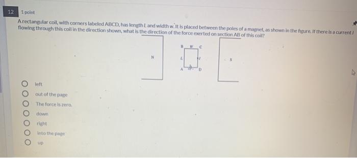 Solved 12 1 point A rectangular coil, with corners labeled | Chegg.com