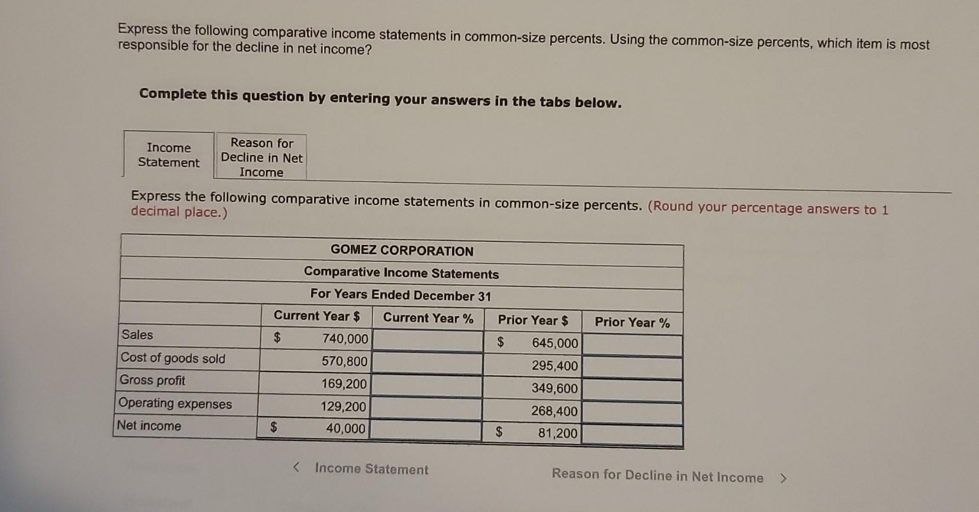 Solved Express the following comparative income statements | Chegg.com