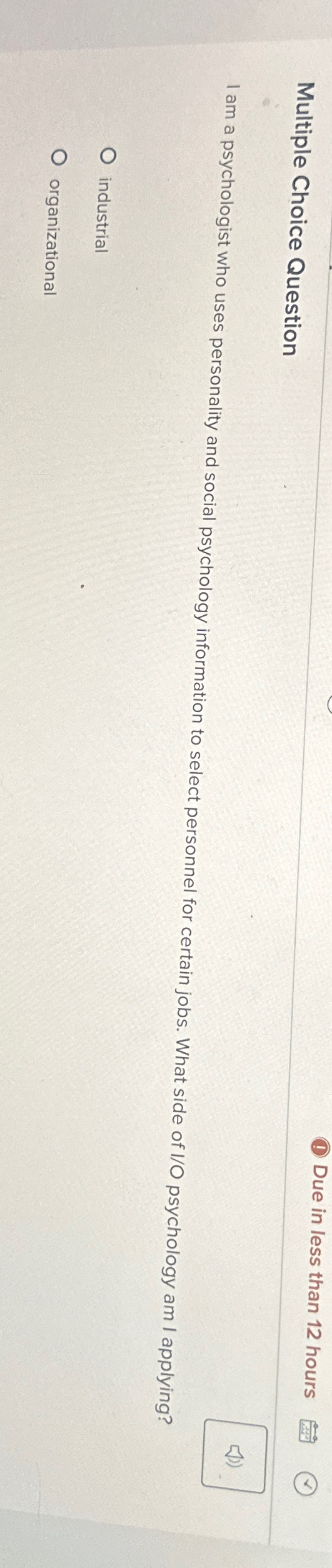 Solved Multiple Choice QuestionDue in less than 12 ﻿hoursI | Chegg.com