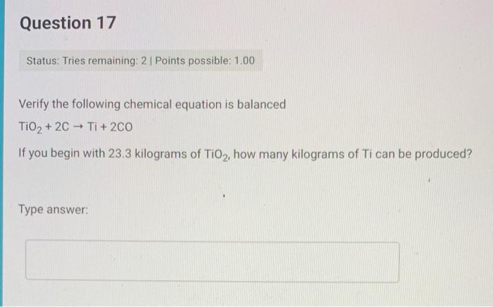 Solved Question 16 Status: Tries remaining: 11 Points | Chegg.com