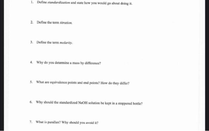 Solved 1. Define standardization and state how you would go | Chegg.com