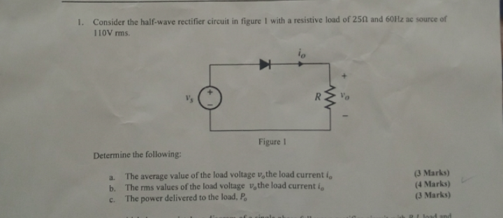 Solved 1. Consider the half-wave rectifier circuit in figure | Chegg.com