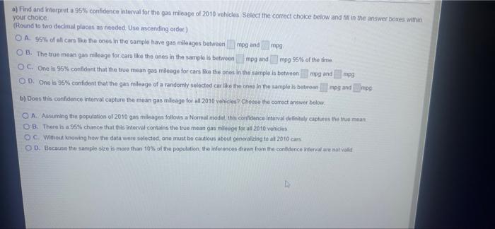 Solved Table of mpg values mpg Car 1 2 3 4 5 6 7 8 9 10 11 | Chegg.com