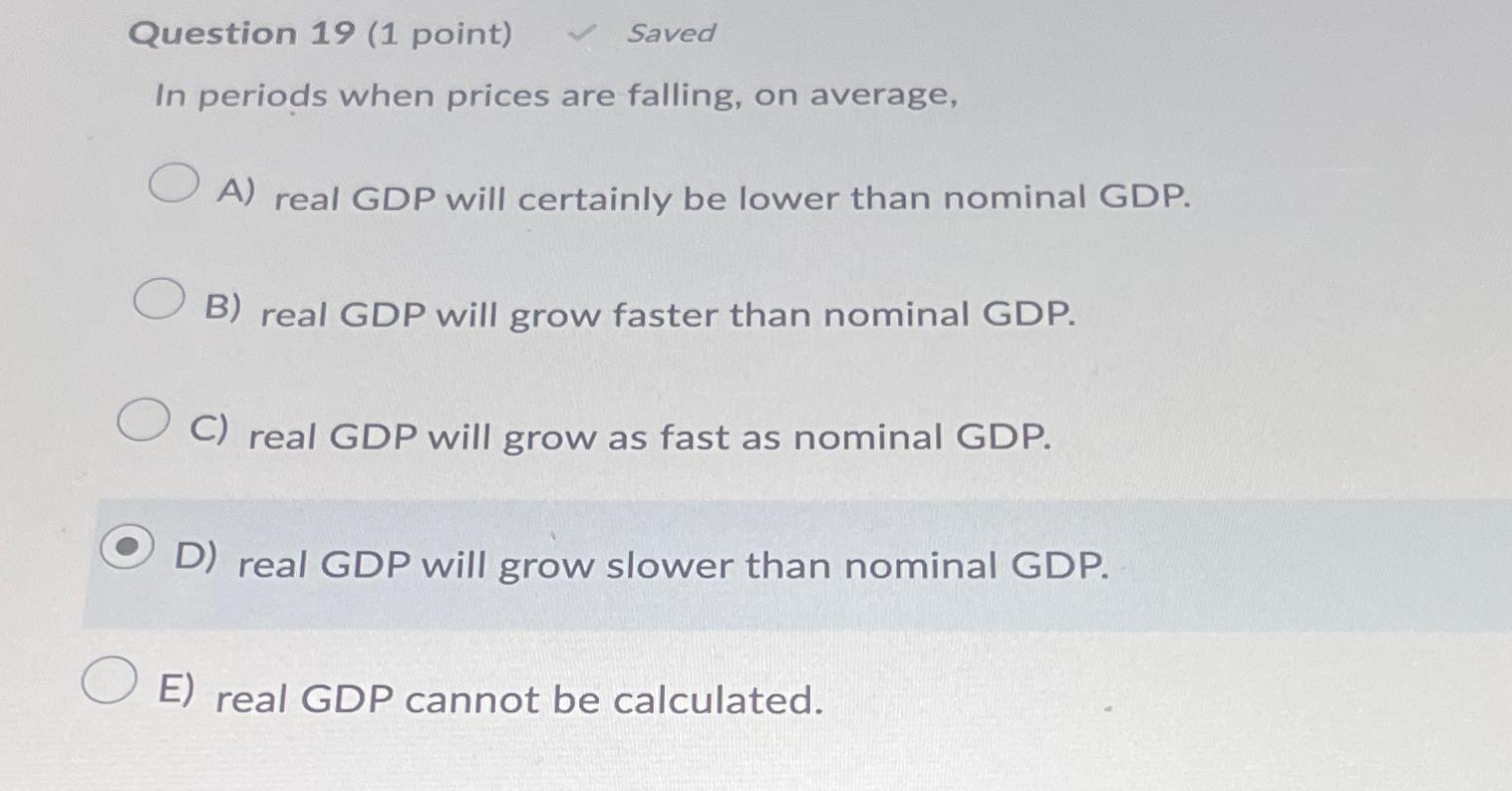 Solved Question 19 (1 ﻿point) ﻿SavedIn periods when prices | Chegg.com