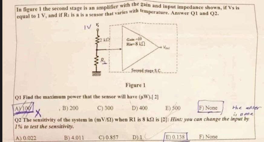 Solved In figure 1 the second stage is an amplifier with the | Chegg.com