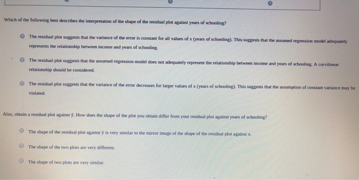8. Using Excel - Residual plots To answer the | Chegg.com