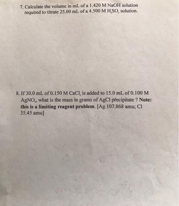 Solved 7. Calculate the volume in mL of a 1.420 M NaOH | Chegg.com