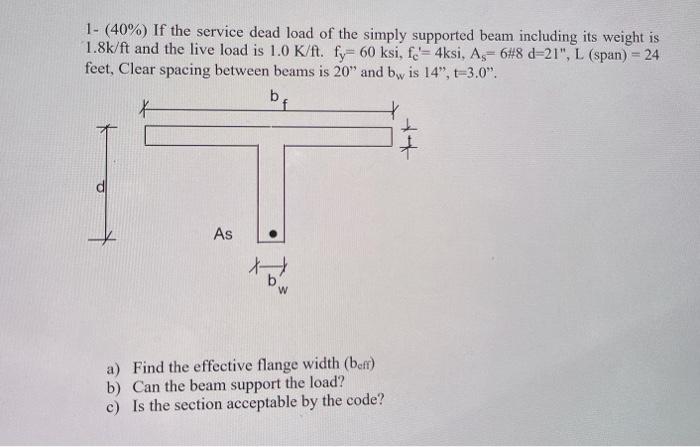 Solved 1 - (40%) If the service dead load of the simply | Chegg.com