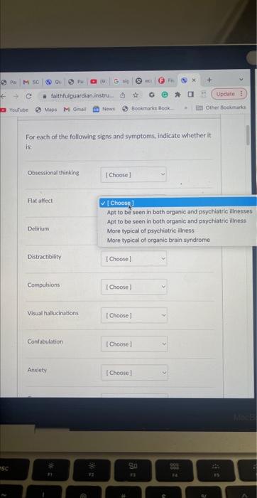 Solved For each of the following signs and symptoms, | Chegg.com