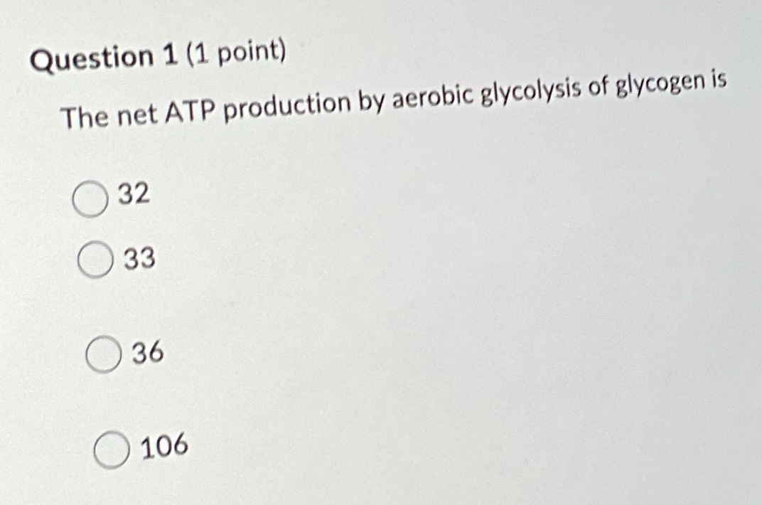 Solved Question 1 (1 ﻿point)The net ATP production by | Chegg.com