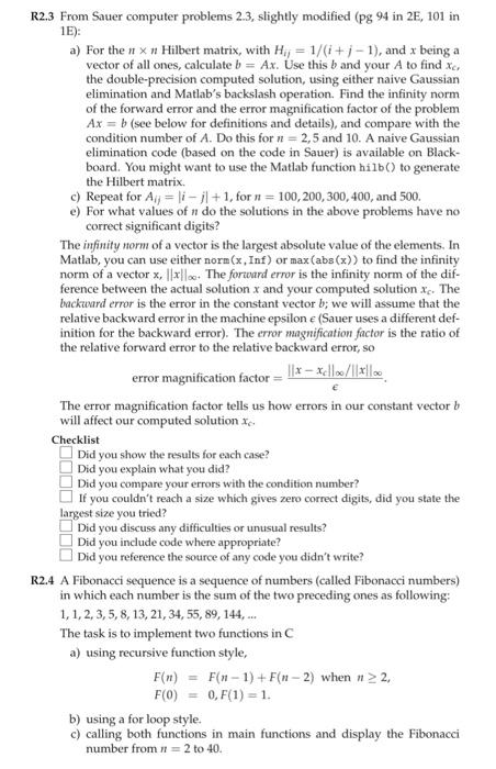 Solved R2.3 From Sauer computer problems 2.3, slightly | Chegg.com