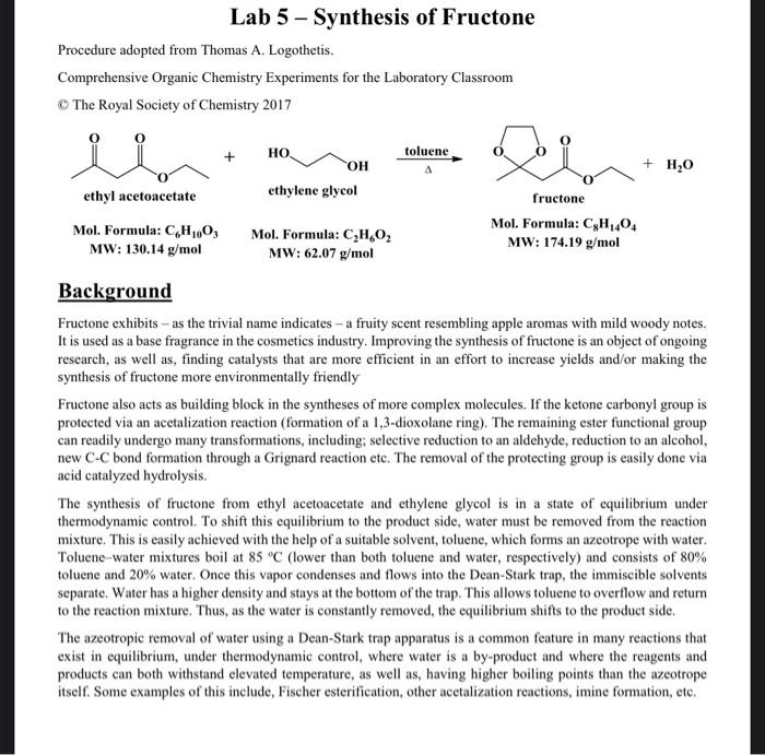 Solved Lab 5 – Synthesis of Fructone Procedure adopted from | Chegg.com