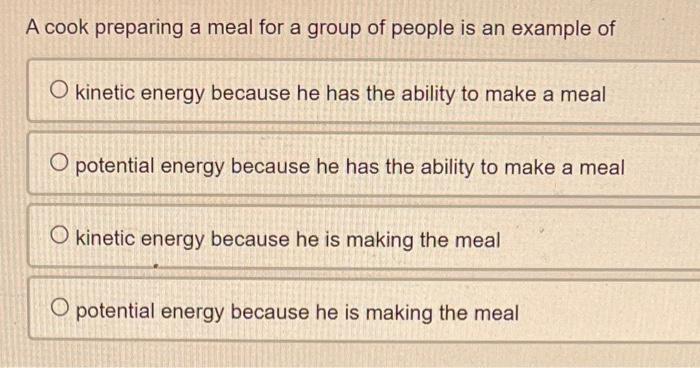 Solved A cook preparing a meal for a group of people is an | Chegg.com