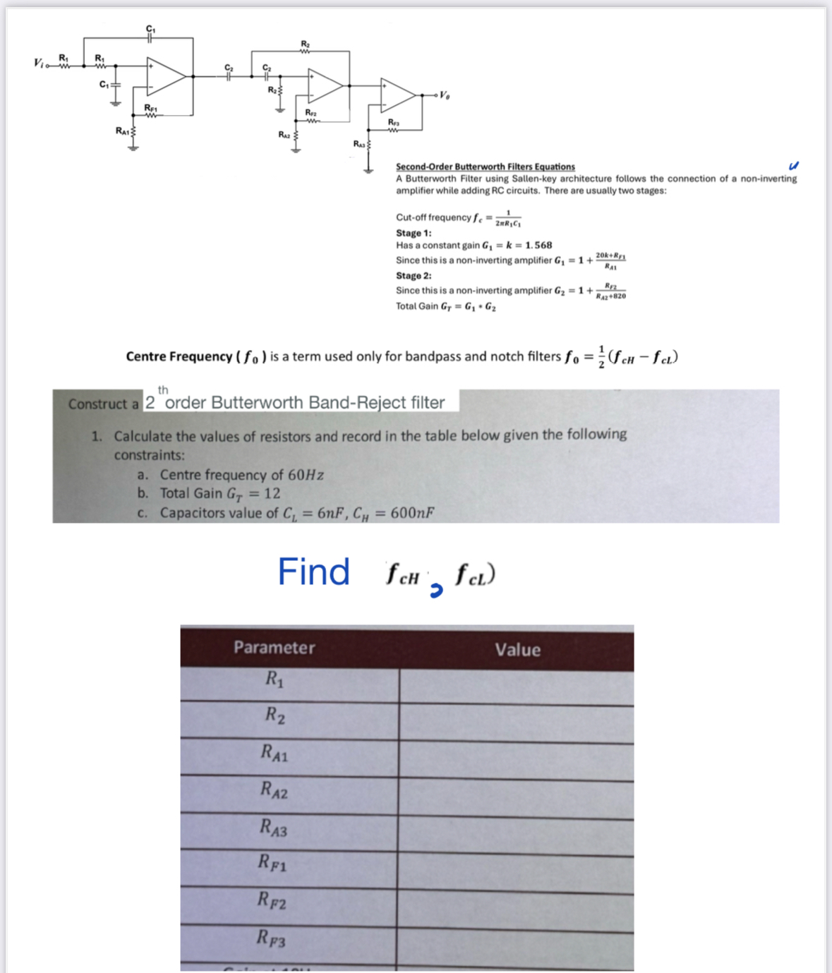 Solved by an EXPERT rworth Filters Equationsir using Sallen-key | Chegg.com