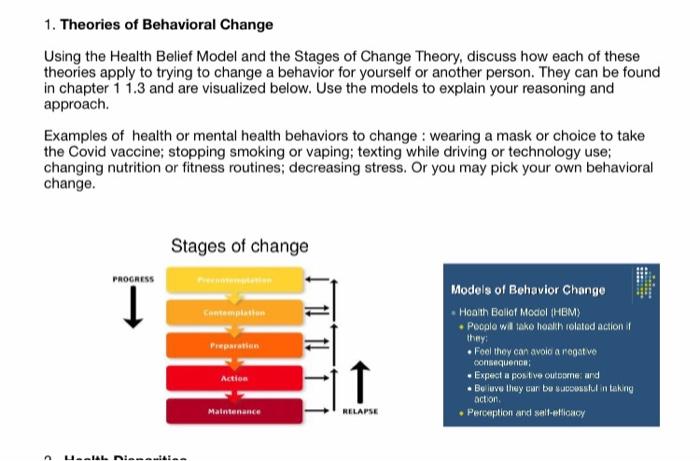 Solved 1. Theories of Behavioral Change Using the Health | Chegg.com