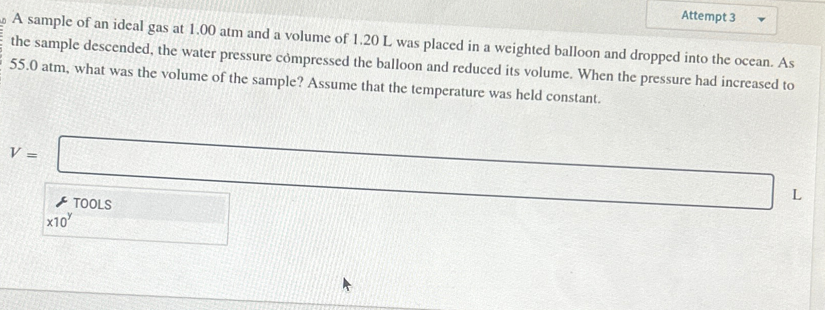 Solved A sample of an ideal gas at 1.00atm and a volume of | Chegg.com