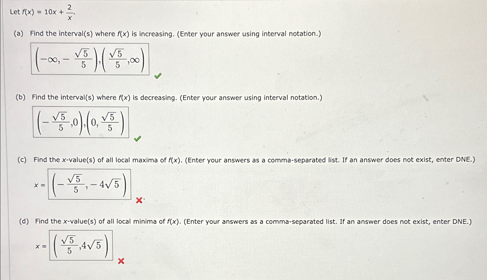 Solved Let f(x)=10x+2x(a) ﻿Find the interval(s) ﻿where f(x) | Chegg.com