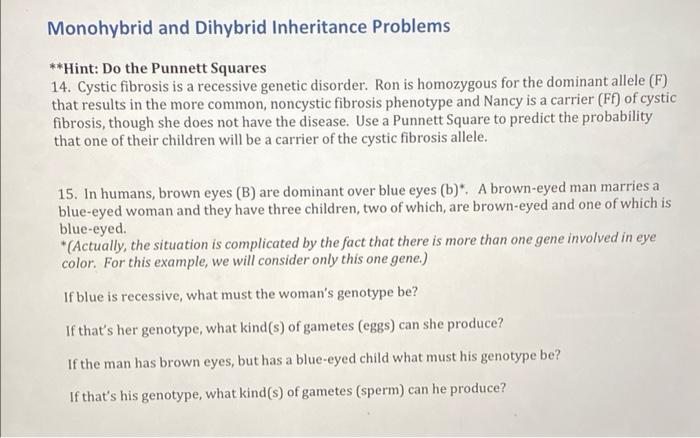 Solved Monohybrid and Dihybrid Inheritance Problems **Hint: | Chegg.com