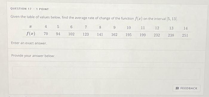 Solved QUESTION 17 1 POINT Given the table of values below, | Chegg.com Solved QUESTION 17 1 POINT Given the table of values below, | Chegg.com