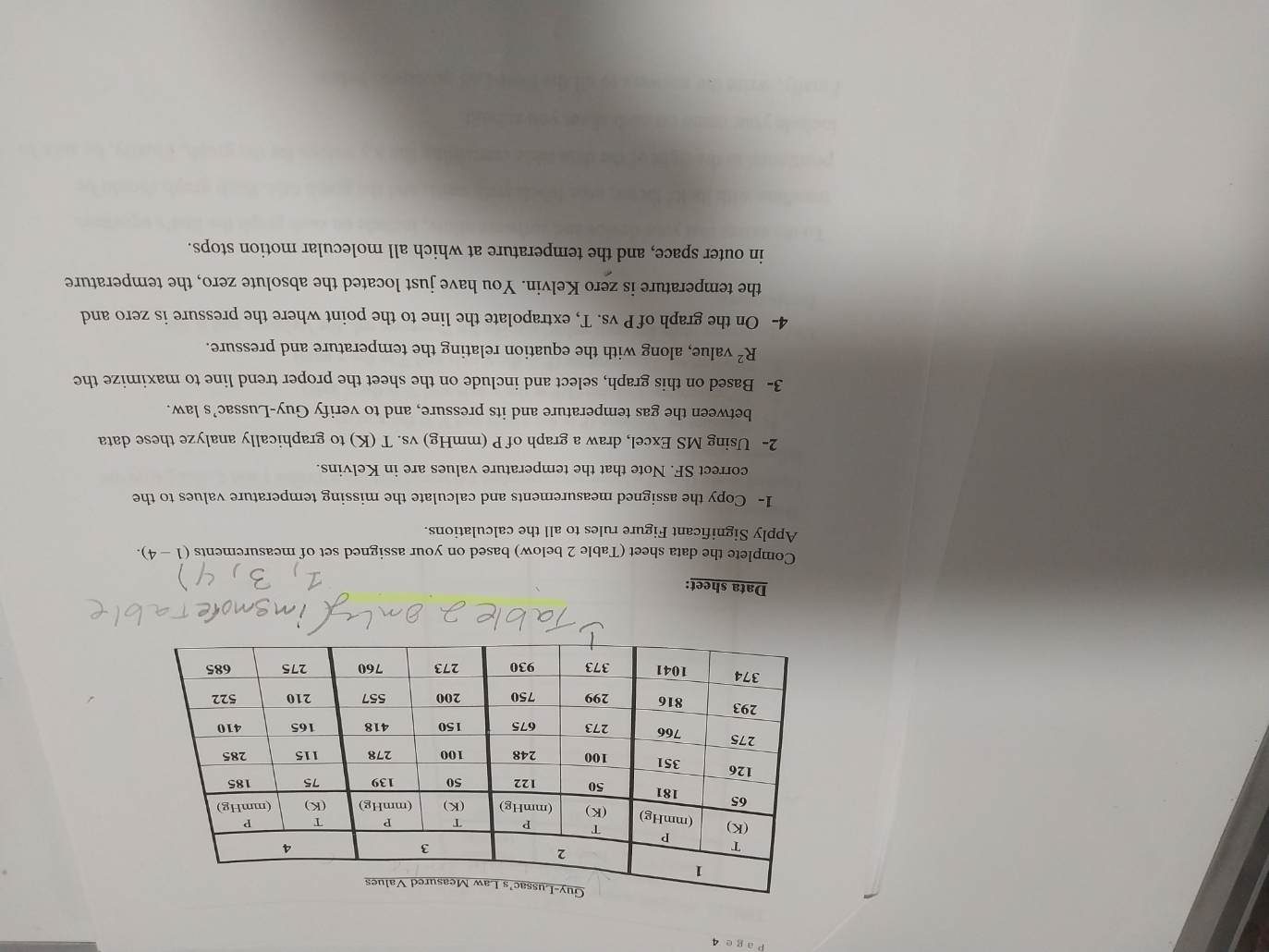 Solved Guy-Lussac's Law Measured Values Page | Chegg.com