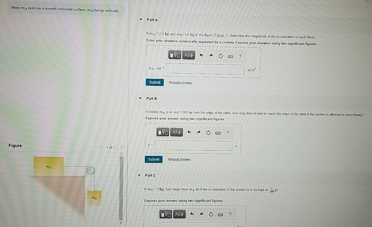 Solved Mass ma rests on a smooth horizontal surface, mp | Chegg.com