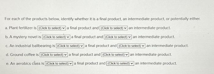 Solved For each of the products below, identify whether it | Chegg.com