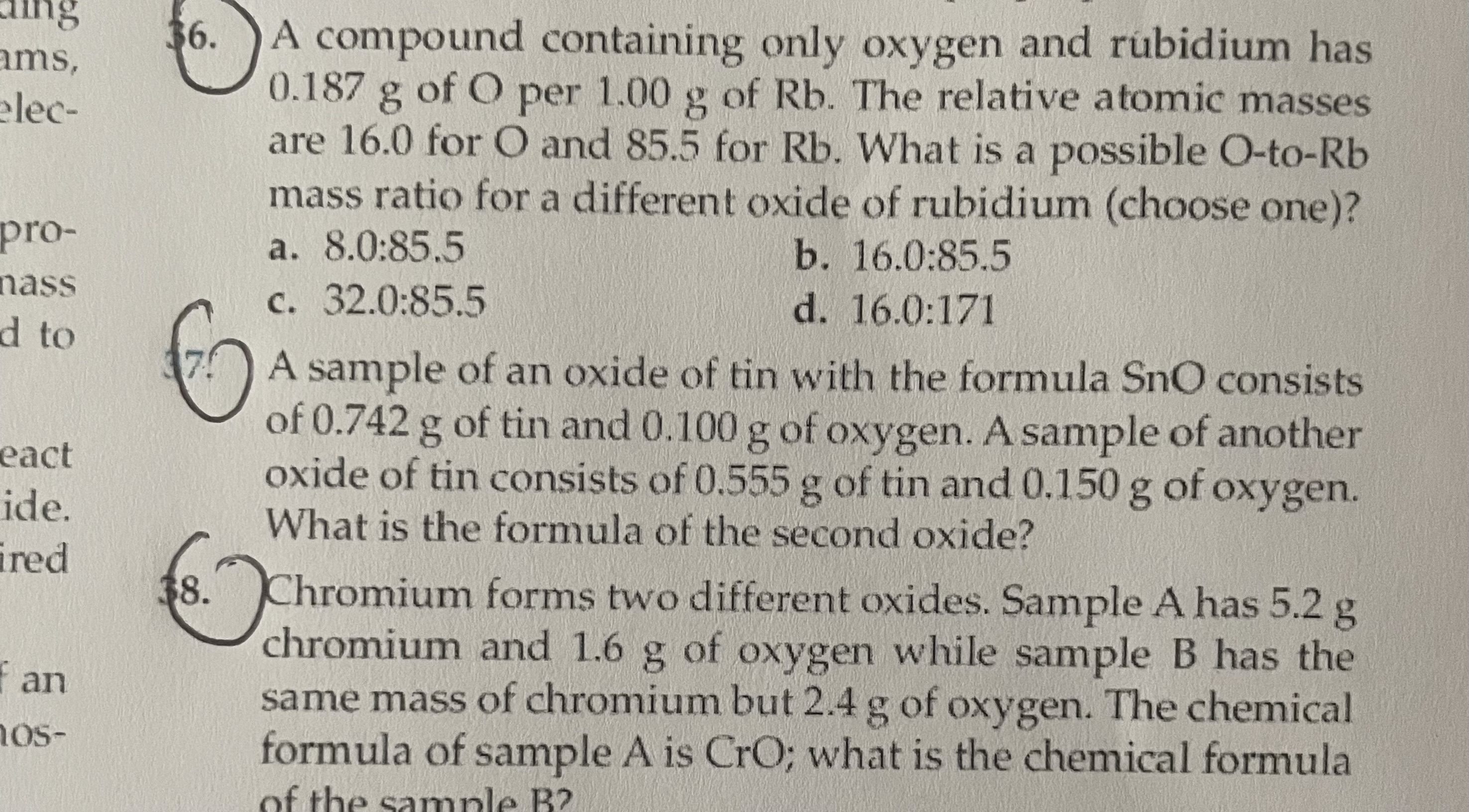 Solved A compound containing only oxygen and rubidium | Chegg.com