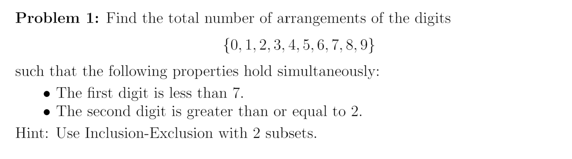 Solved Problem 1: Find the total number of arrangements of | Chegg.com