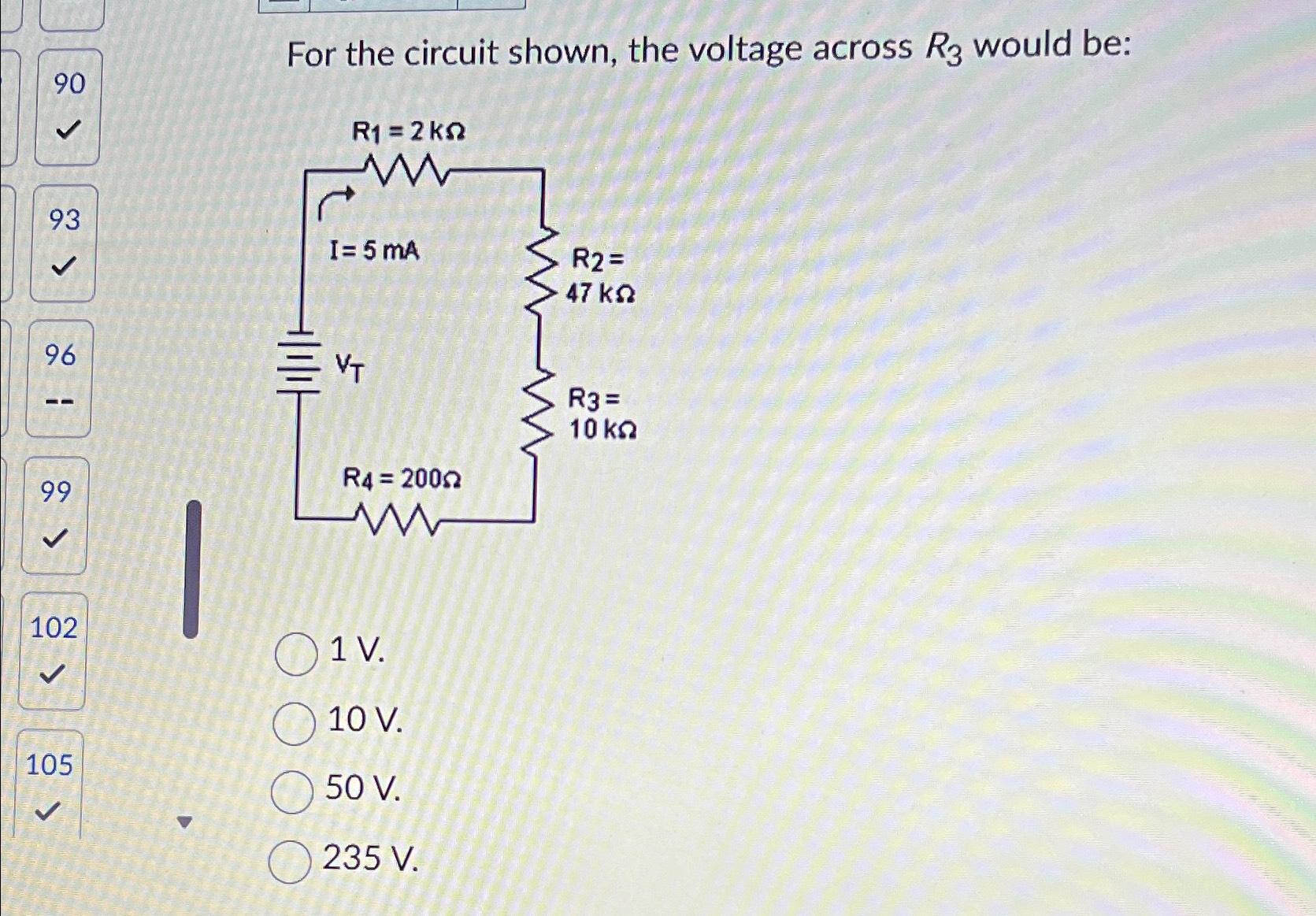 Solved For the circuit shown, the voltage across R3 ﻿would | Chegg.com