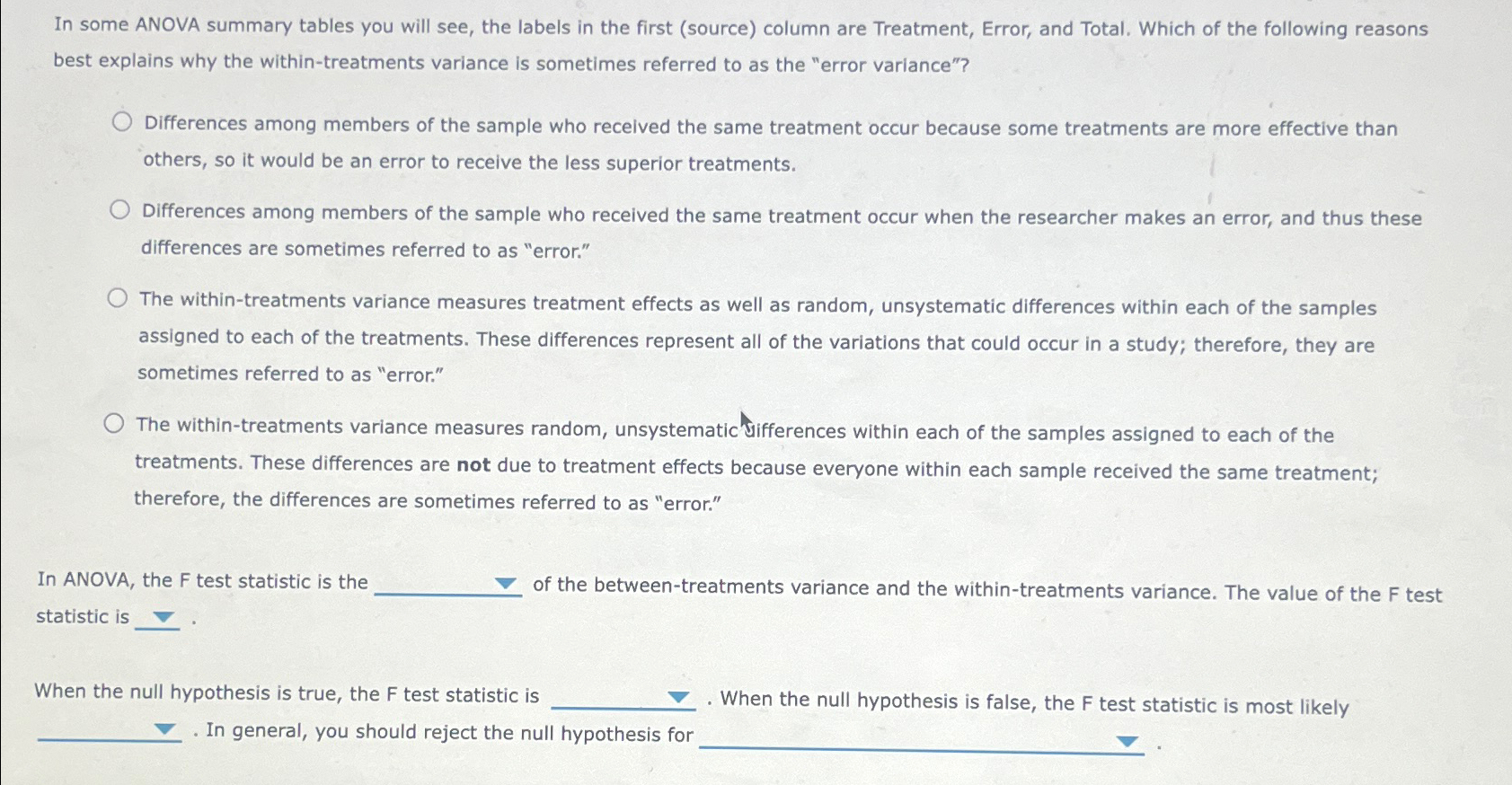 Solved ANOVA calculations and rejection of the null | Chegg.com