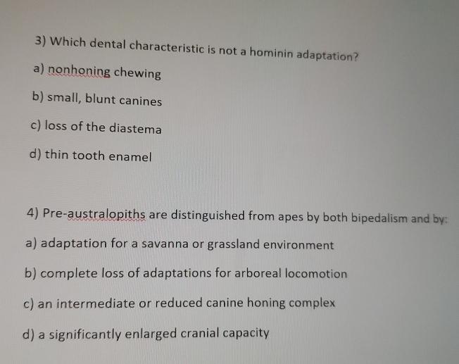 Solved 3) Which dental characteristic is not a hominin | Chegg.com